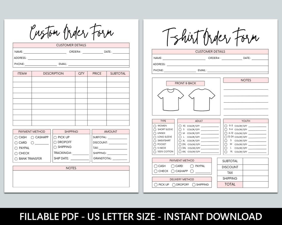 Fillable Small Business Forms Bundle, Printable Order Forms, Invoice ...