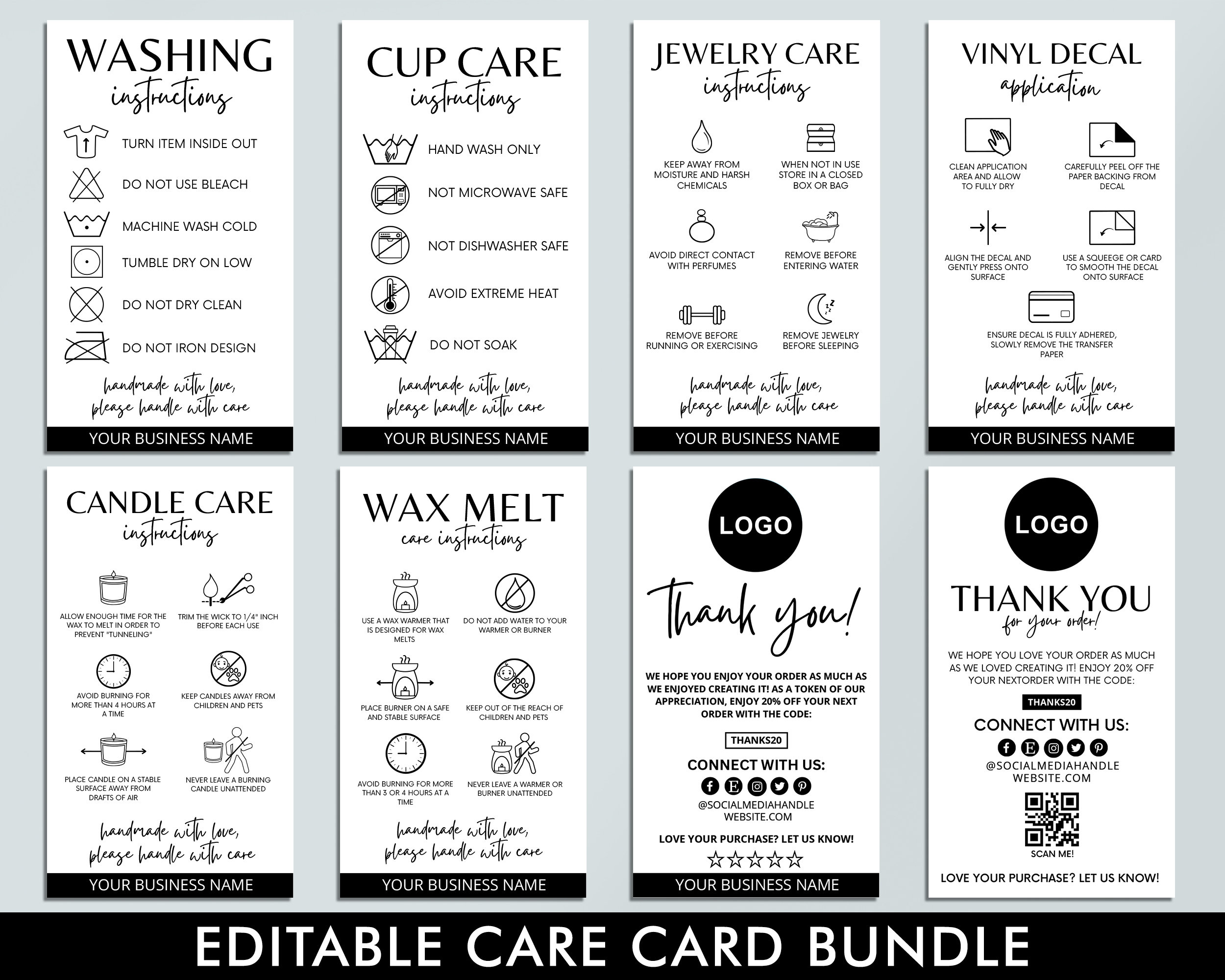 Editable Care Cards Bundle Printable Cup Care Card Thank You - Etsy Canada