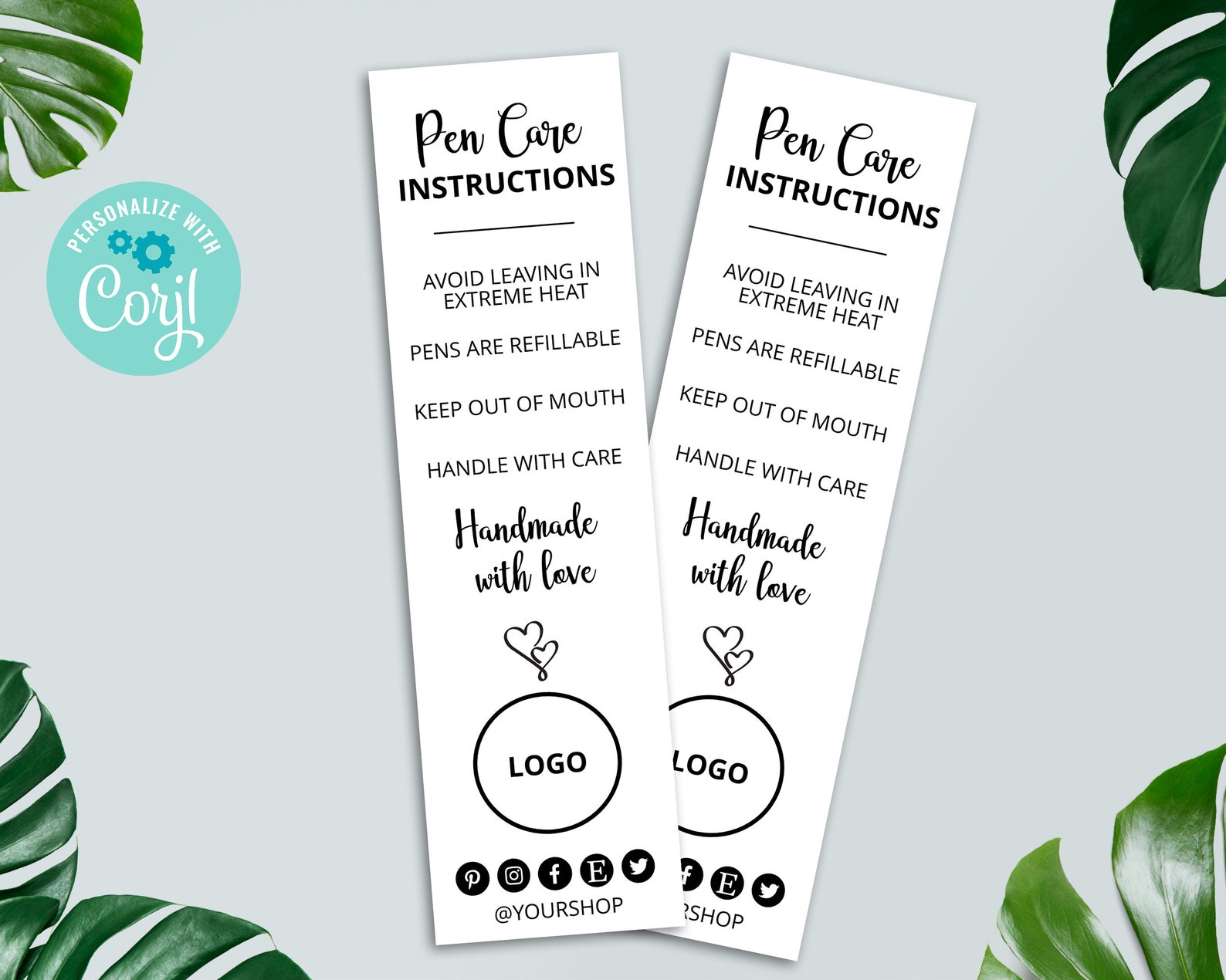 Editable Pen Care Card Template, Epoxy Pen Care Card, Custom Care Card ...