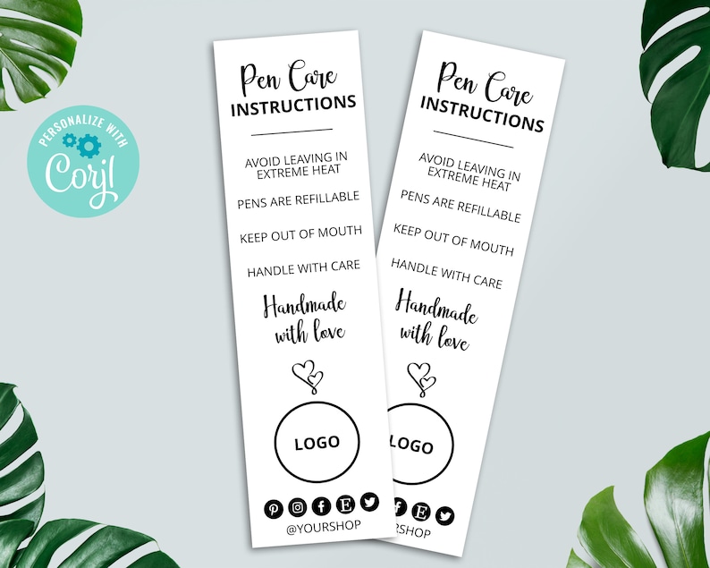 Editable Pen Care Card Template, Epoxy Pen Care Card, Custom Care Card ...