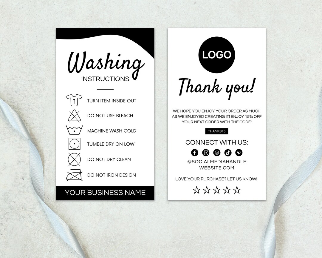 Modern Washing Instructions Card, Editable Canva Template, Printable ...