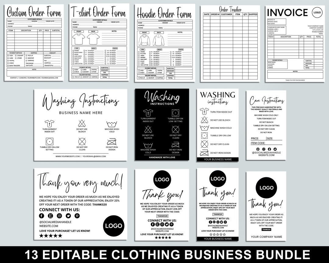 Editable Order Forms Bundle, Tshirt, Hoodie, Invoice Template ...