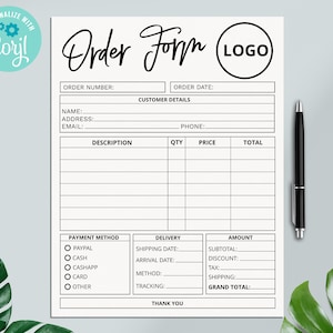 Order Form Template, Order Form Editable, Small Business Forms ...