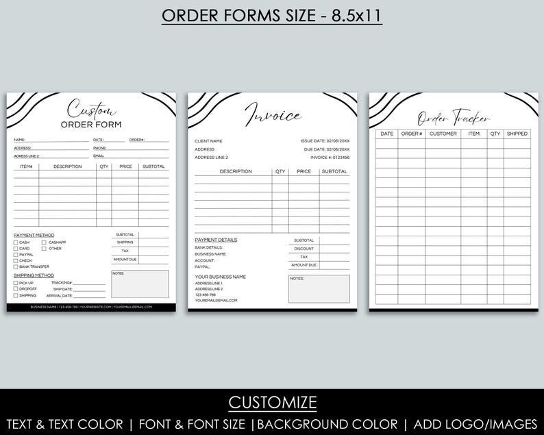Editable Business Bundle, Canva Template, Thank You Cards, Order Form ...
