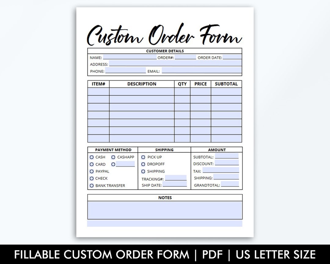 Fillable Order Form, Editable Order Form, Printable Small Business Form ...