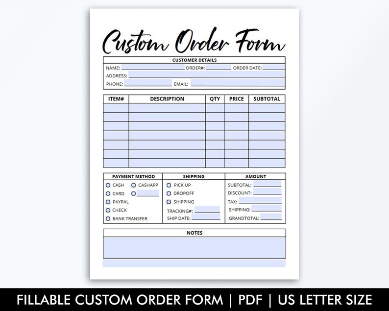 Fillable Order Form, Editable Order Form, Printable Small Business Form ...