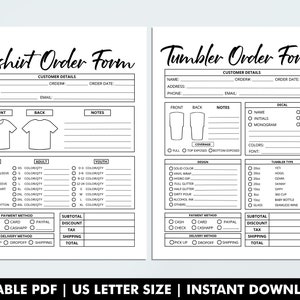 Fillable Order Forms Bundle, Tshirt, Tumbler, Editable Invoice Template ...