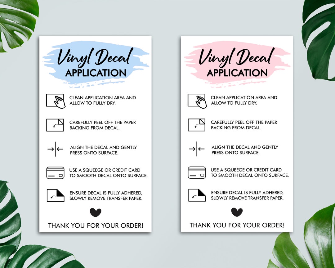 Vinyl Decal Application Card, Printable Vinyl Decal Care Card Instructions, Small Business ...