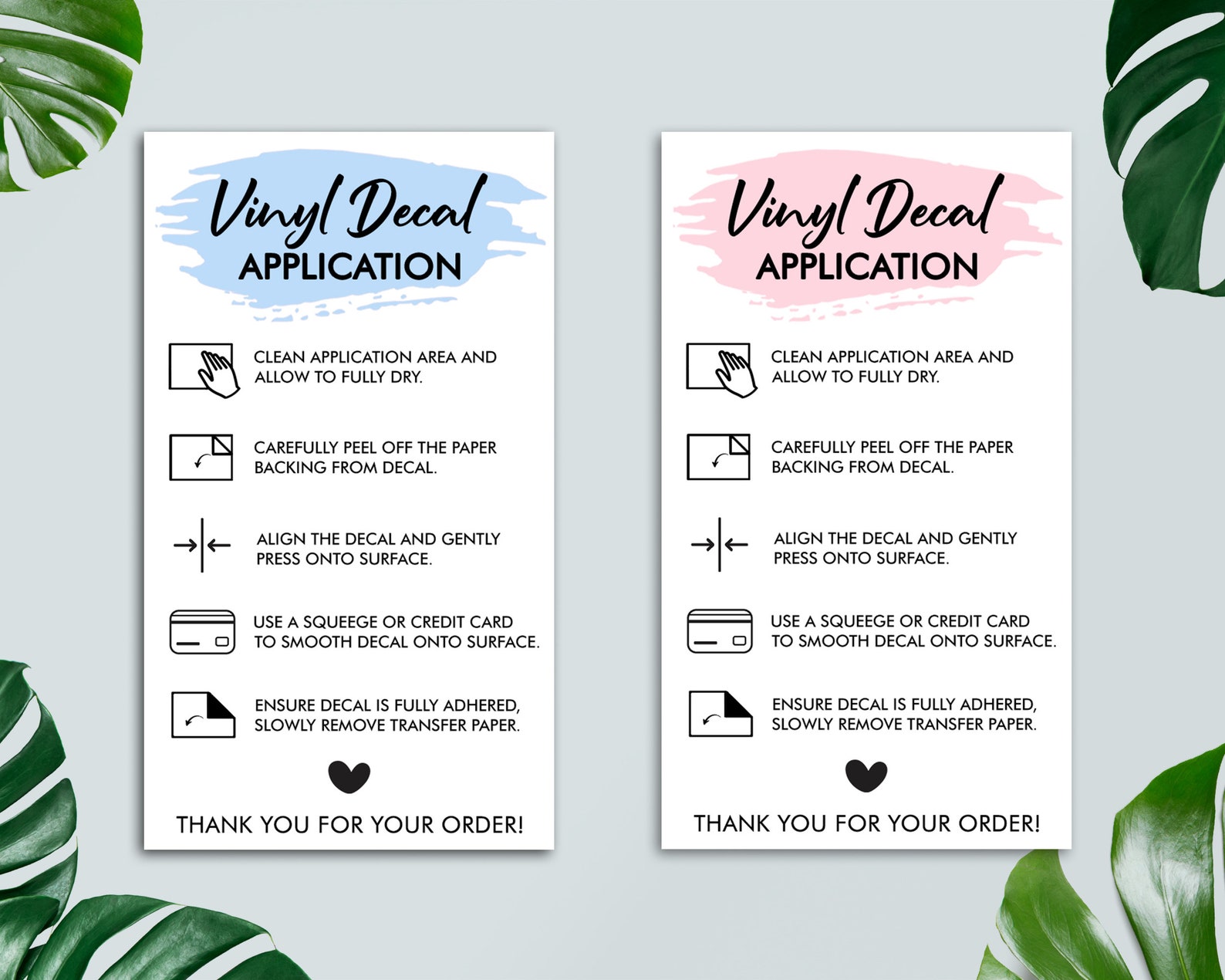 Vinyl Decal Application Card, Printable Vinyl Decal Care Card ...
