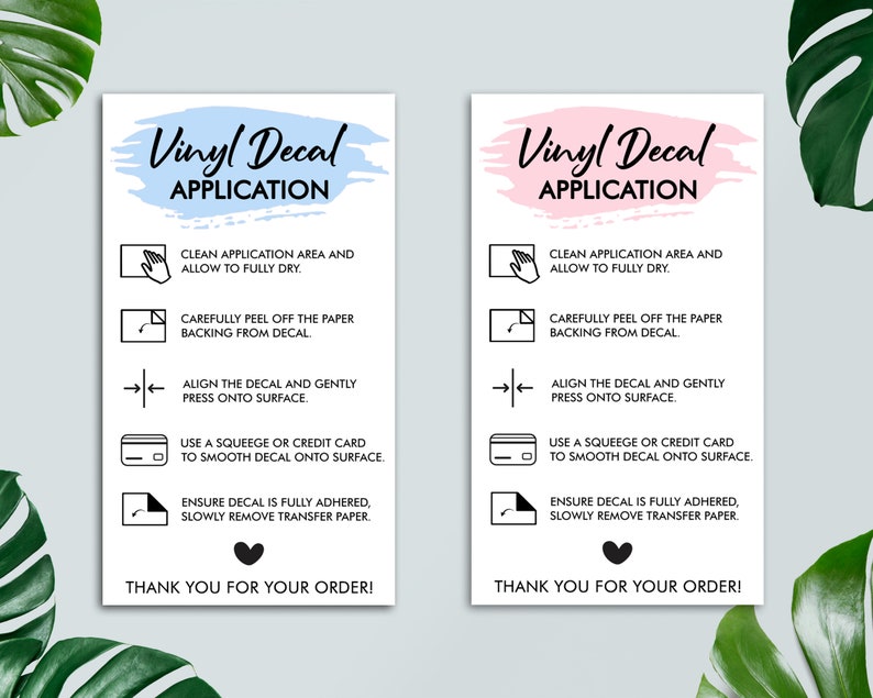 Vinyl Decal Application Card Printable Vinyl Decal Care Card - Etsy