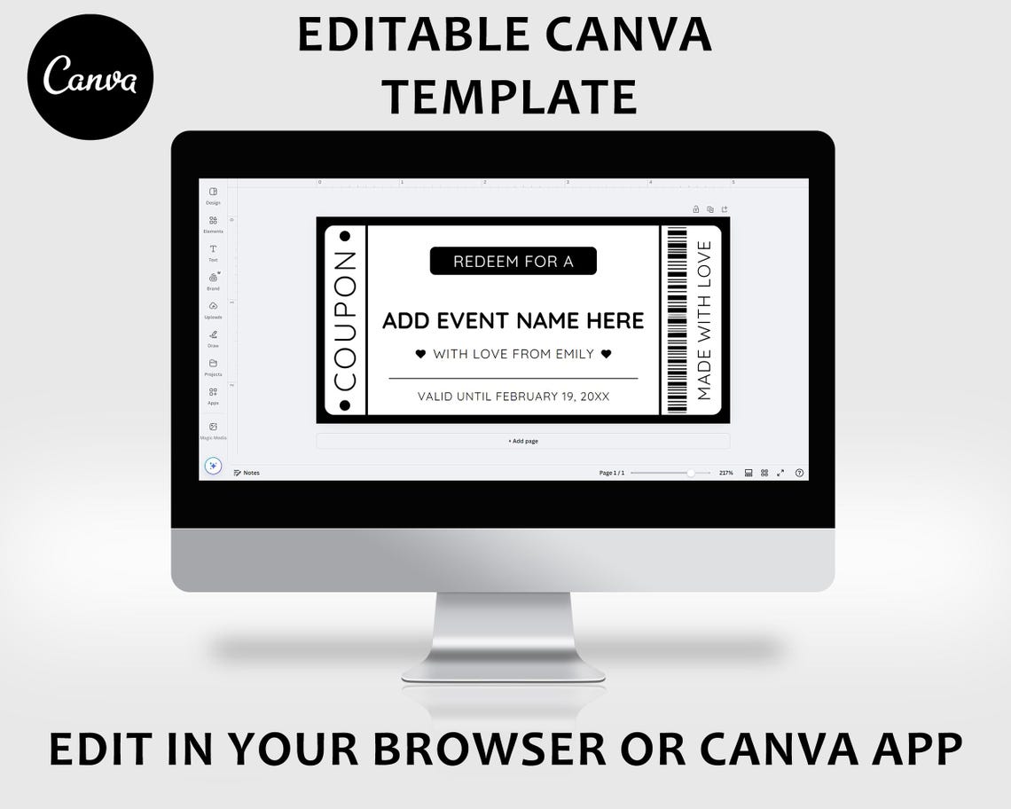 Editable Coupon Template, Canva Template, Custom Love Voucher Design ...