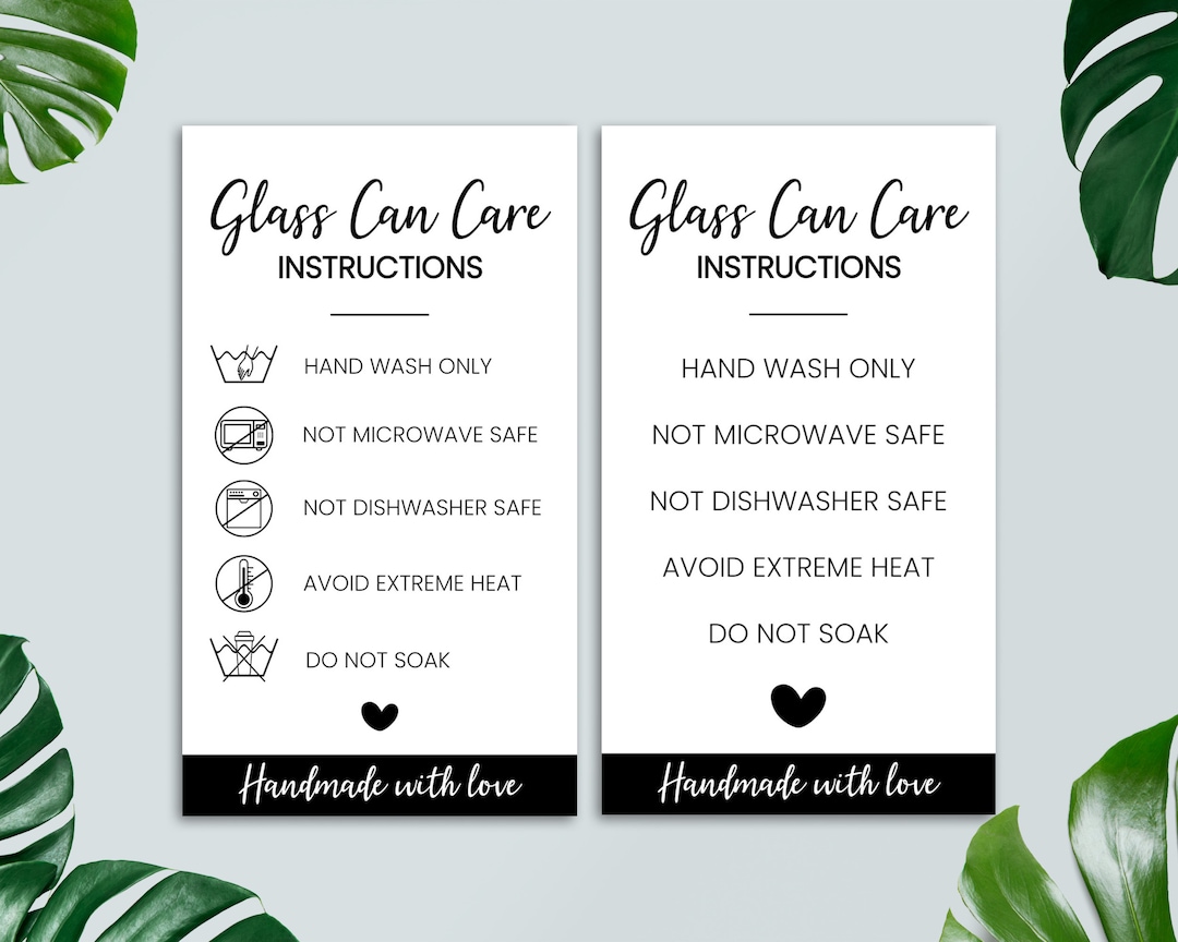 Printable Glass Can Care Instructions Card, Libbey Glass Can, Washing ...