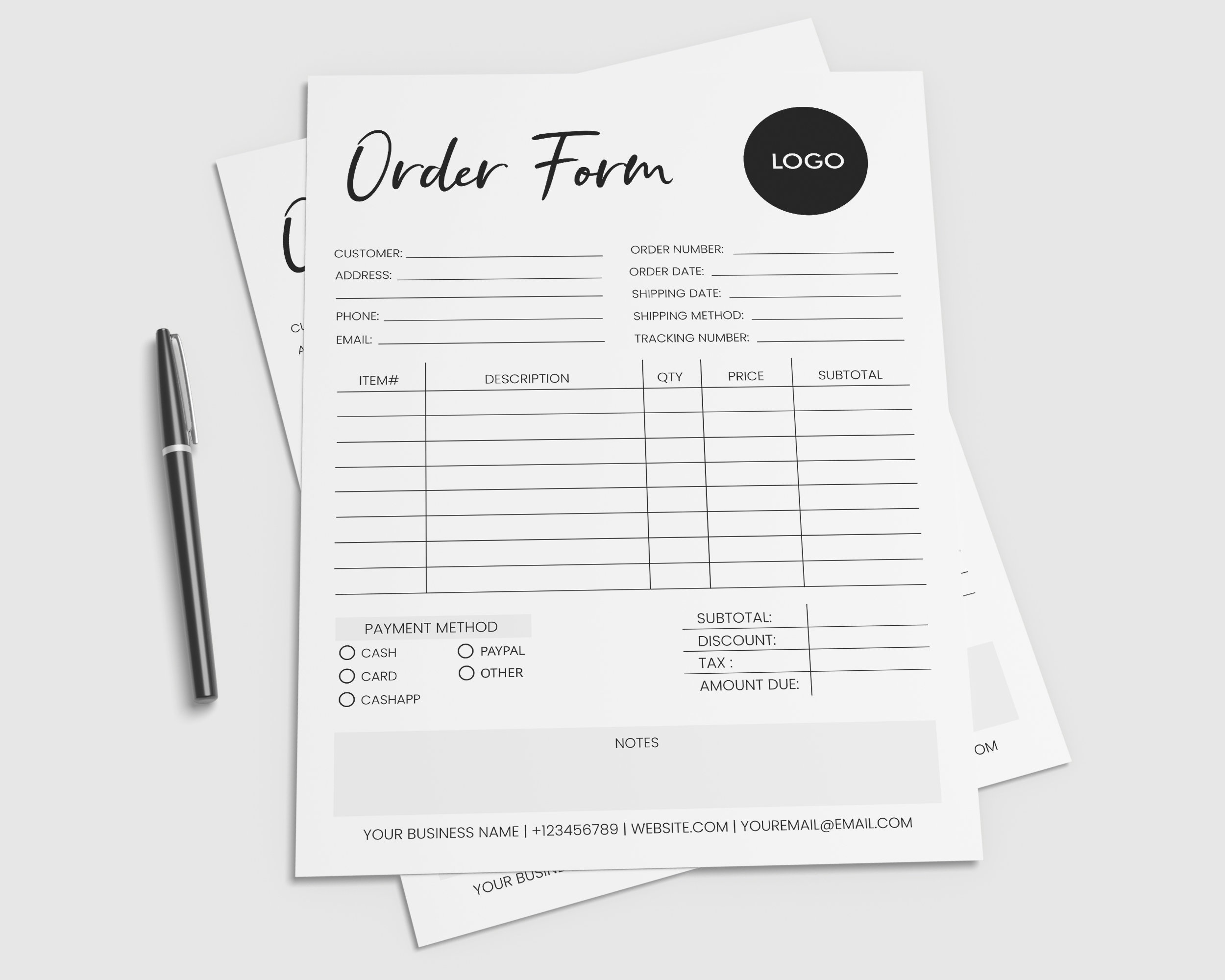 Editable Order Form Template, Small Business Forms, Purchase Order Form ...