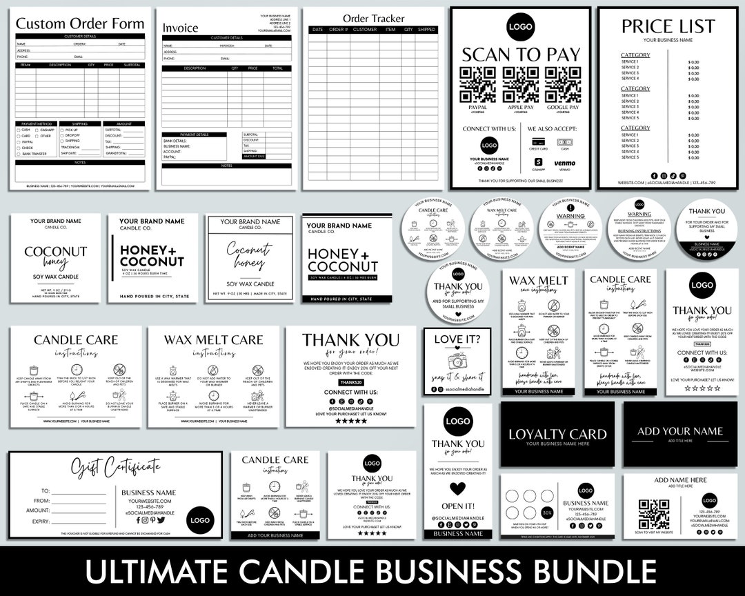Editable Candle Business Bundle, Care Instructions, Thank You Card ...