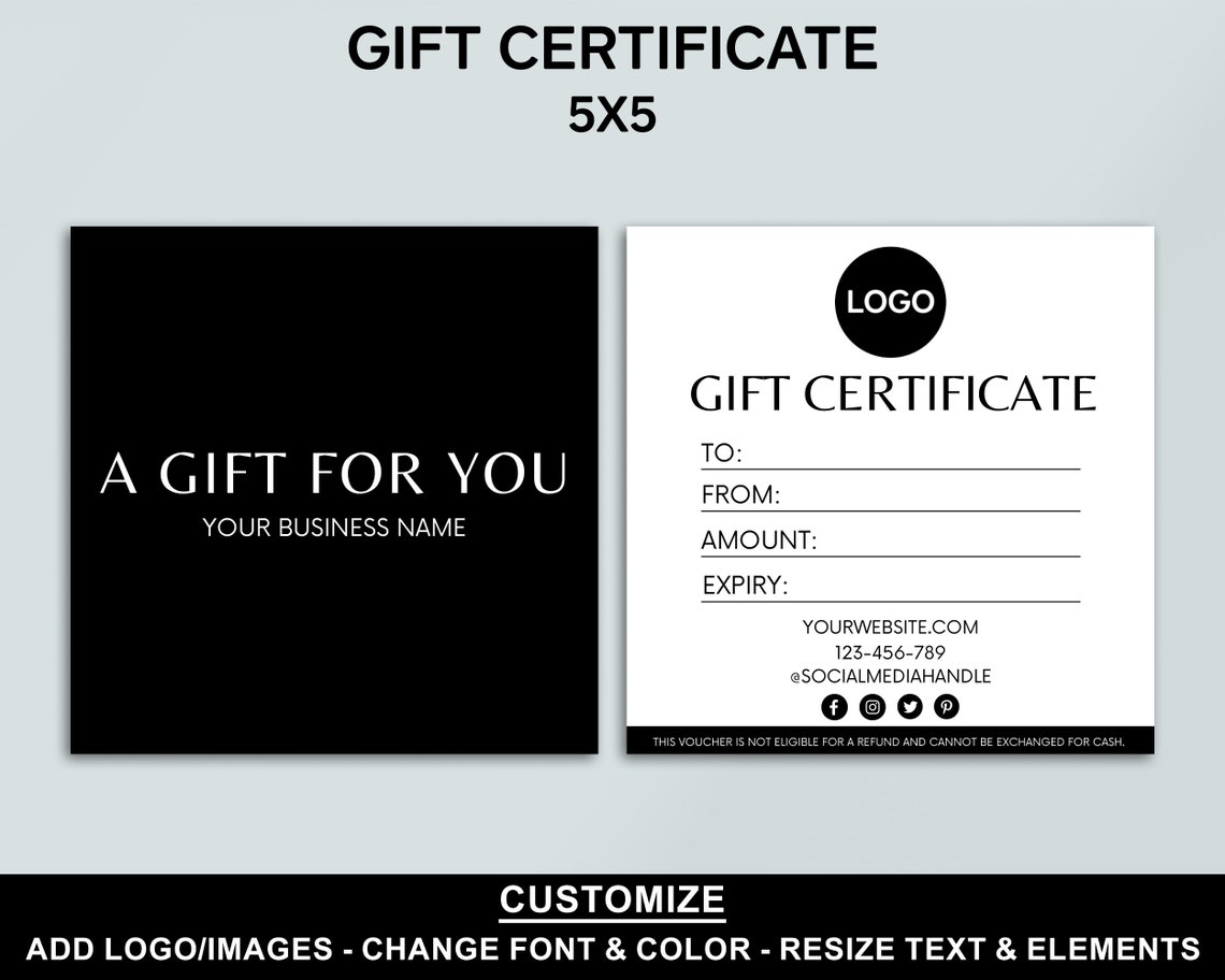 Gift Certificate Template, Editable Gift Card, Printable Gift Voucher ...