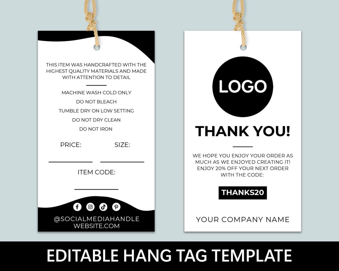 Hang Tag Template, Editable Canva Template, Printable Price Tag, Washing Instructions, Custom ...