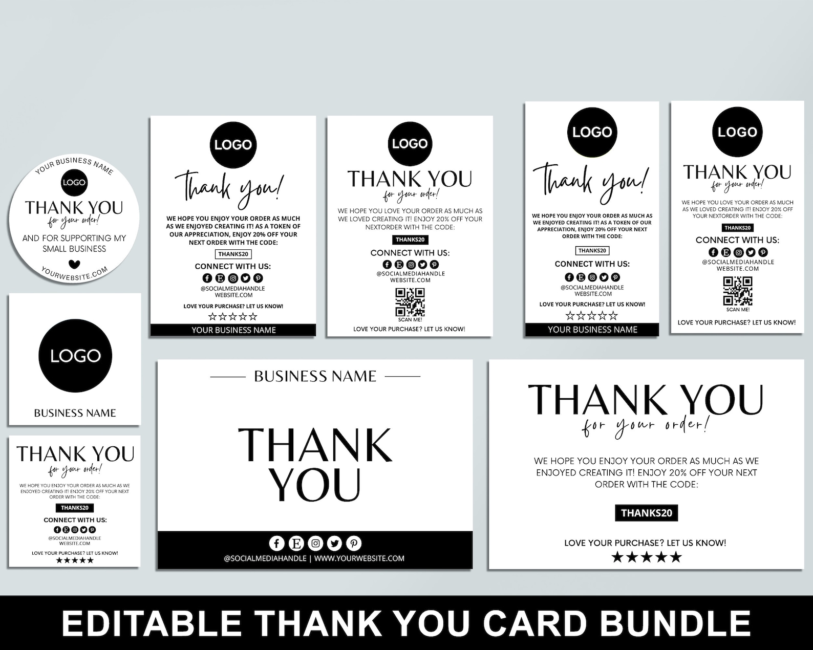Thank You Card Bundle, Editable Template, Small Business Package Insert ...