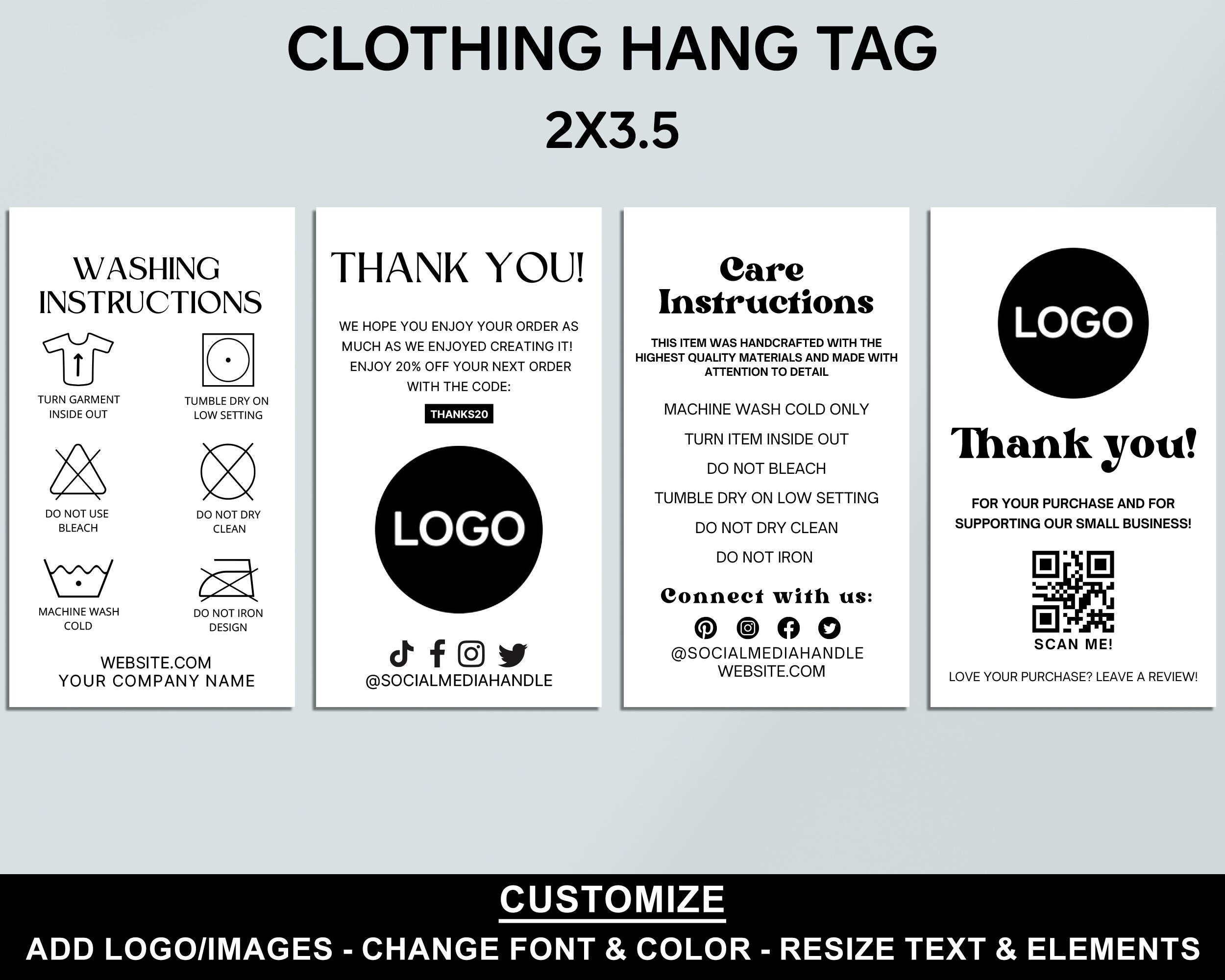 Editable Hang Tag Bundle, Price Tag Template, Washing Instructions ...