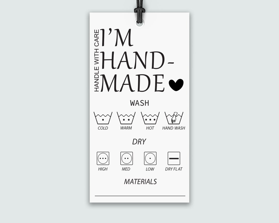 Printable Care Instruction Hang Tags, Handmade Label, Washing ...