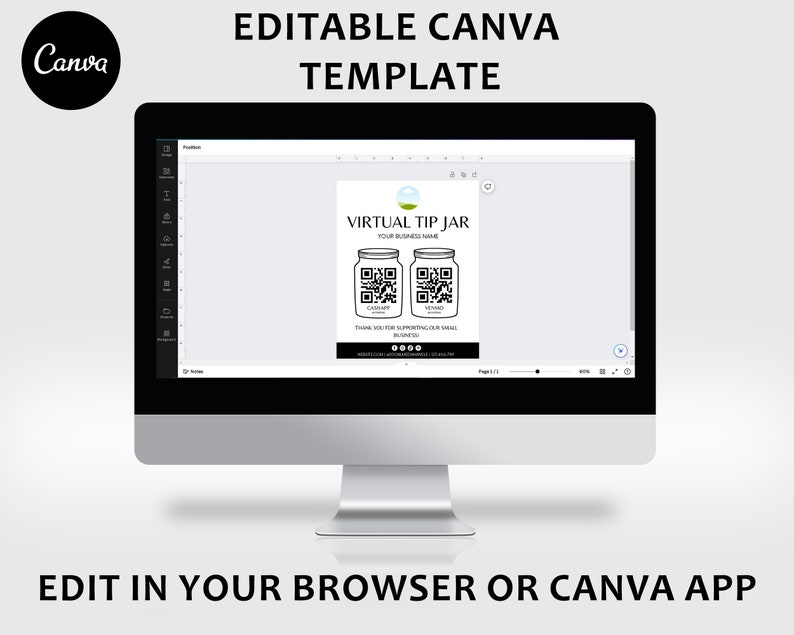 Editable Virtual Tip Jar Template, DIY QR Code Sign, Editable Tips ...