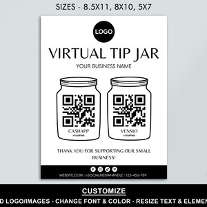 Editable Virtual Tip Jar Template, DIY QR Code Sign, Editable Tips ...