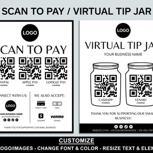Editable Small Business Sign Bundle, Price List, Printable Scan to Pay ...