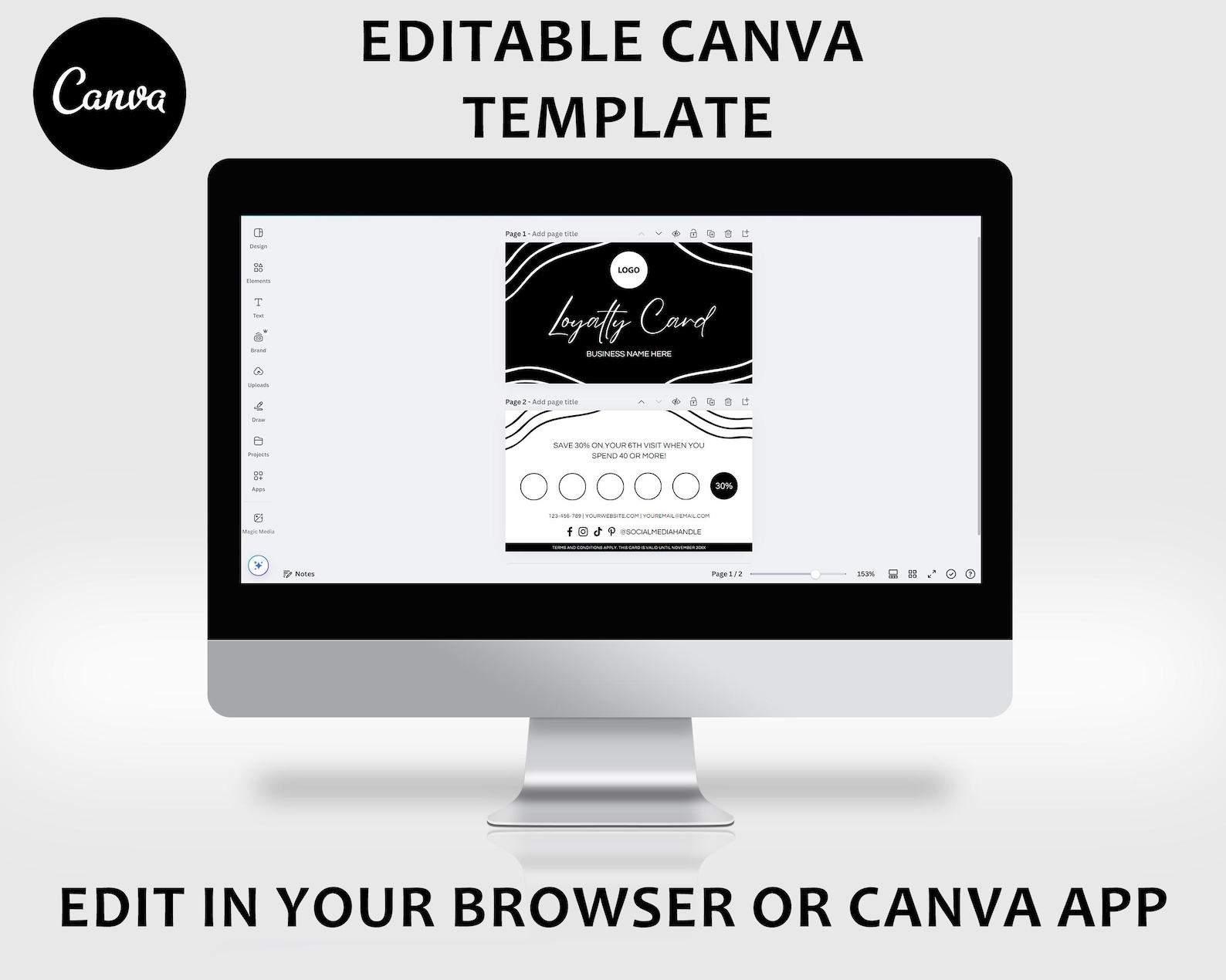 Editable Loyalty Card, Canva Template, Modern, DIY Rewards Card Design ...