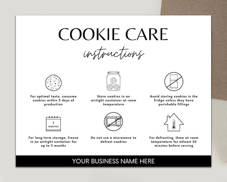 Cookie Care Card, Editable Canva Template, Printable Cookie Care Guide ...