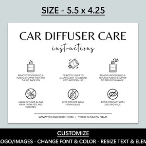 Editable Car Diffuser Care Card, Care Instructions Guide, Printable ...