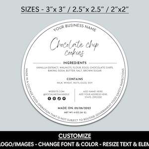 Printable Cottage Food Label, Editable Canva Template, Custom Food ...