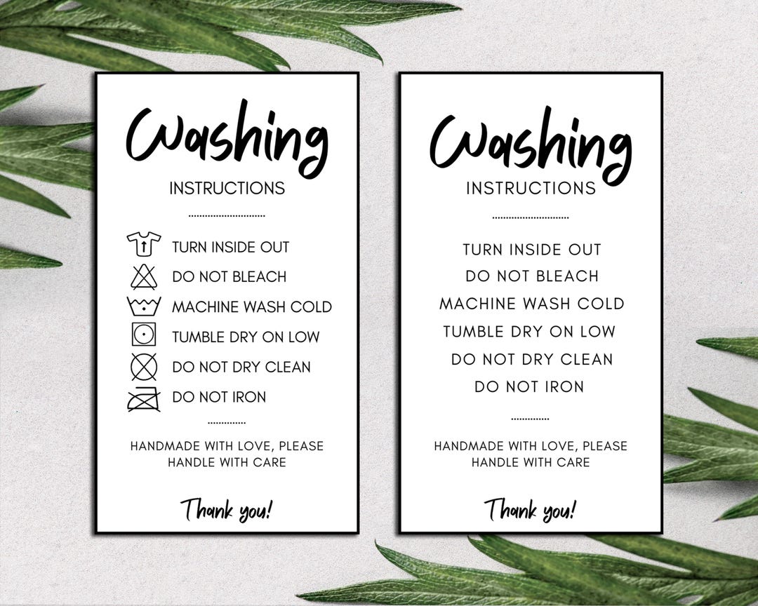Washing Instructions Card, Printable Clothing Care Label, Shirt ...