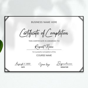 Editable Certificate of Completion, Printable Course Completion ...
