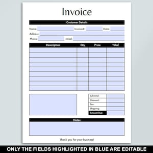 Fillable Invoice Form, Editable Invoice Template, Printable Small ...