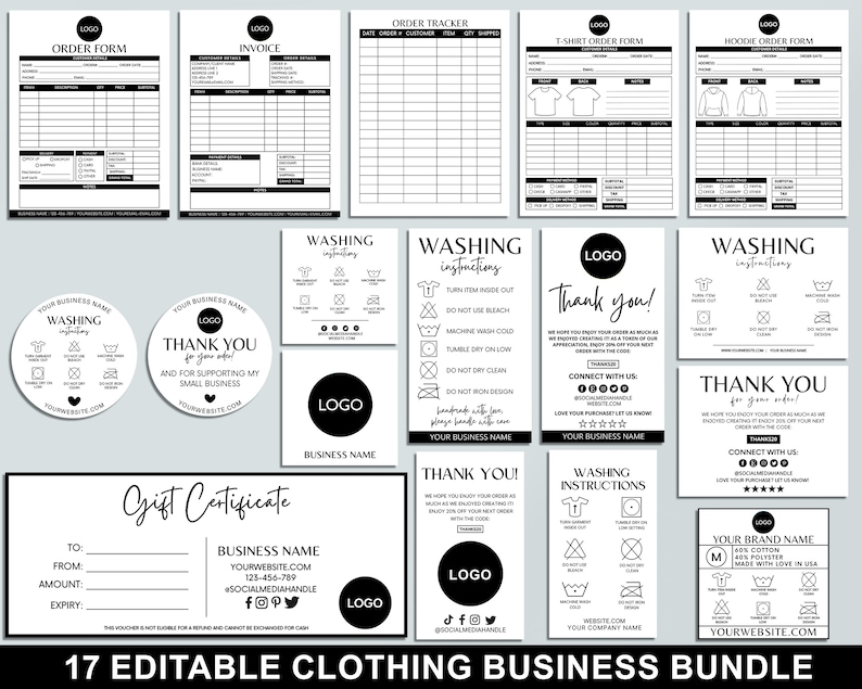 Editable Clothing Business Bundle, Order Form, Tshirt, Invoice Template ...