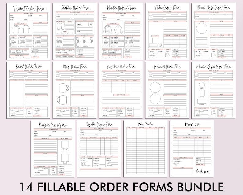 Fillable Order Forms Bundle, Printable Small Business Forms, Invoice ...