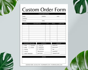 Editable Order Form Template, Printable Small Business Order Form ...