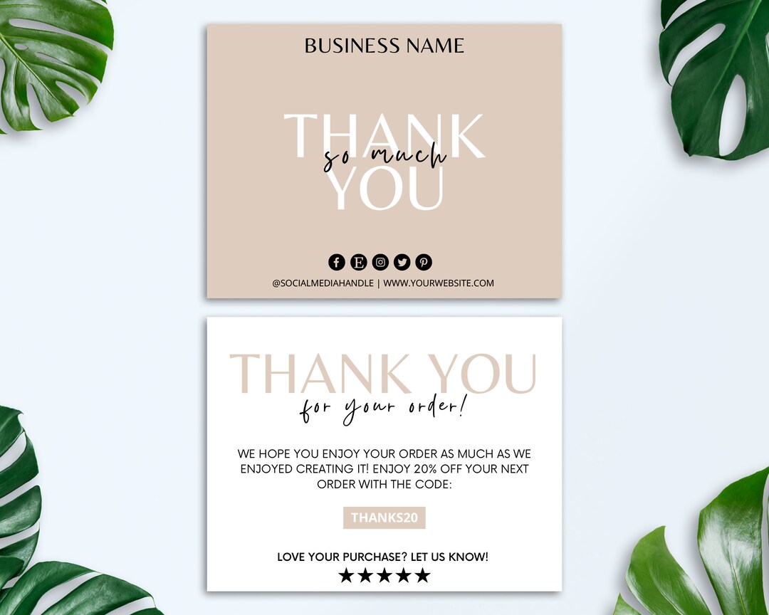 Business Thank You Card Editable, Printable Thanks for Your Purchase Card, Small Business ...