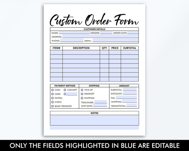 Fillable Order Form, Editable Order Form, Printable Small Business Form ...