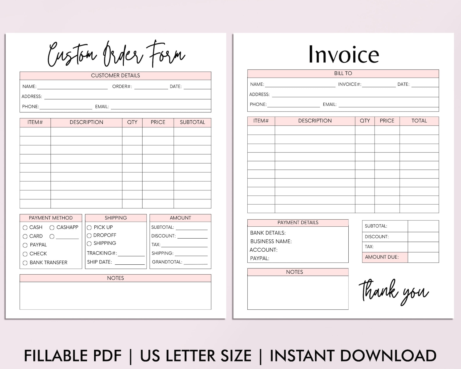 Fillable Order Forms Bundle, Printable Small Business Forms, Invoice ...