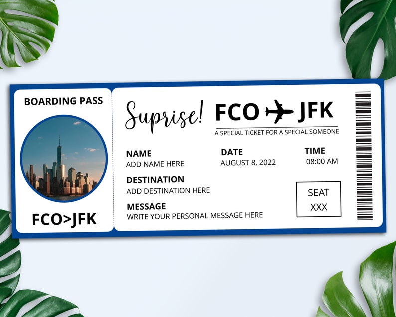Editable Boarding Pass Template Surprise Airline Gift - Etsy