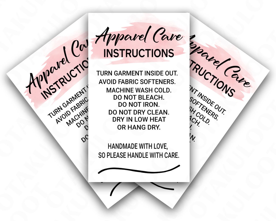 Apparel Care Instructions Card, Small Business Supplies, Washing ...