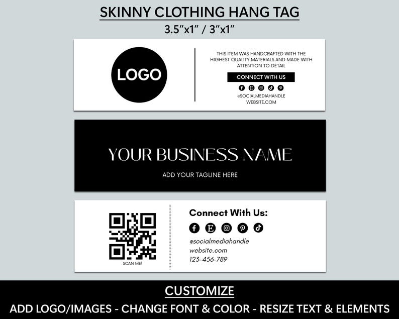 Editable Skinny Hang Tags Bundle, Washing Instructions, Business Price ...