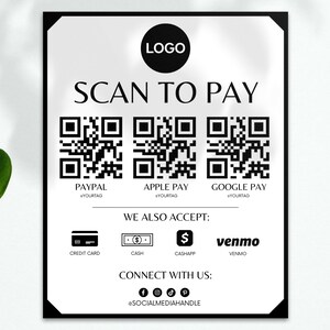 Editable Scan to Pay Sign, QR Code Sign, Printable Payment Sign, Small ...