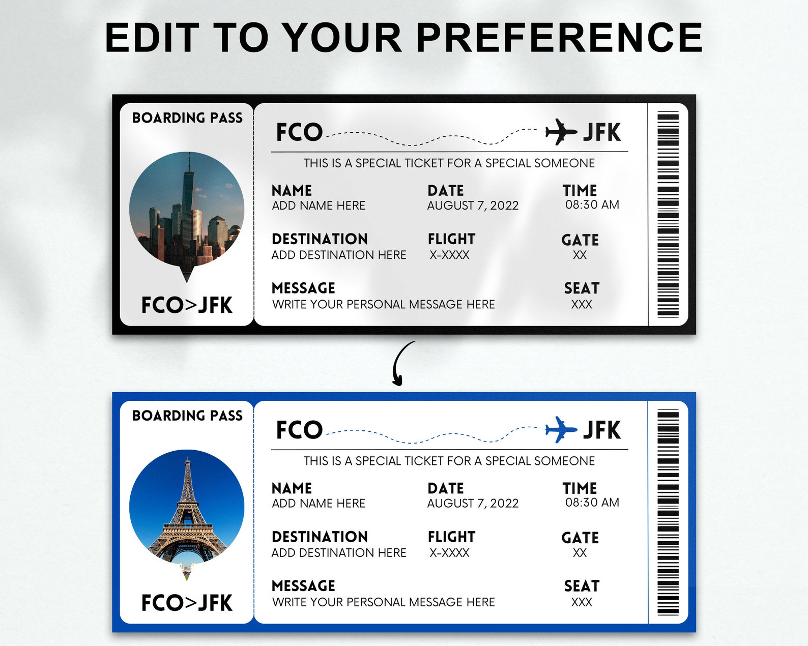 Editable Boarding Pass Template, Invitation Gift, Vacation Ticket, DIY ...