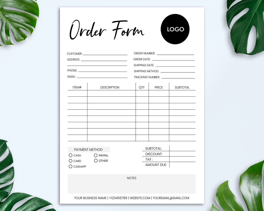 Editable Order Form Template, Small Business Forms, Purchase Order Form ...