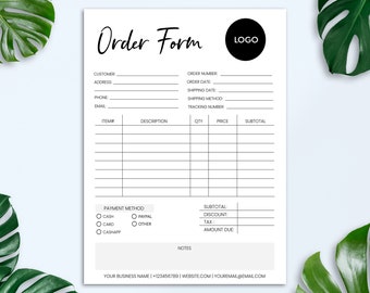 Editable Order Form Template, Printable Small Business Order Form ...