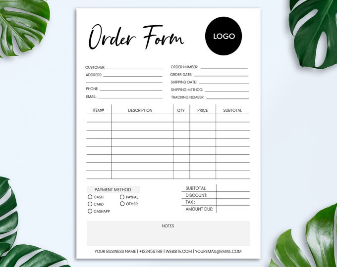 Pink Editable Order Form Custom Template, Printable Purchase Order Form ...