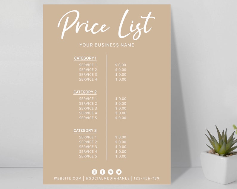 Editable Price List Template, Printable Pricing Sheet, DIY Price Guide ...