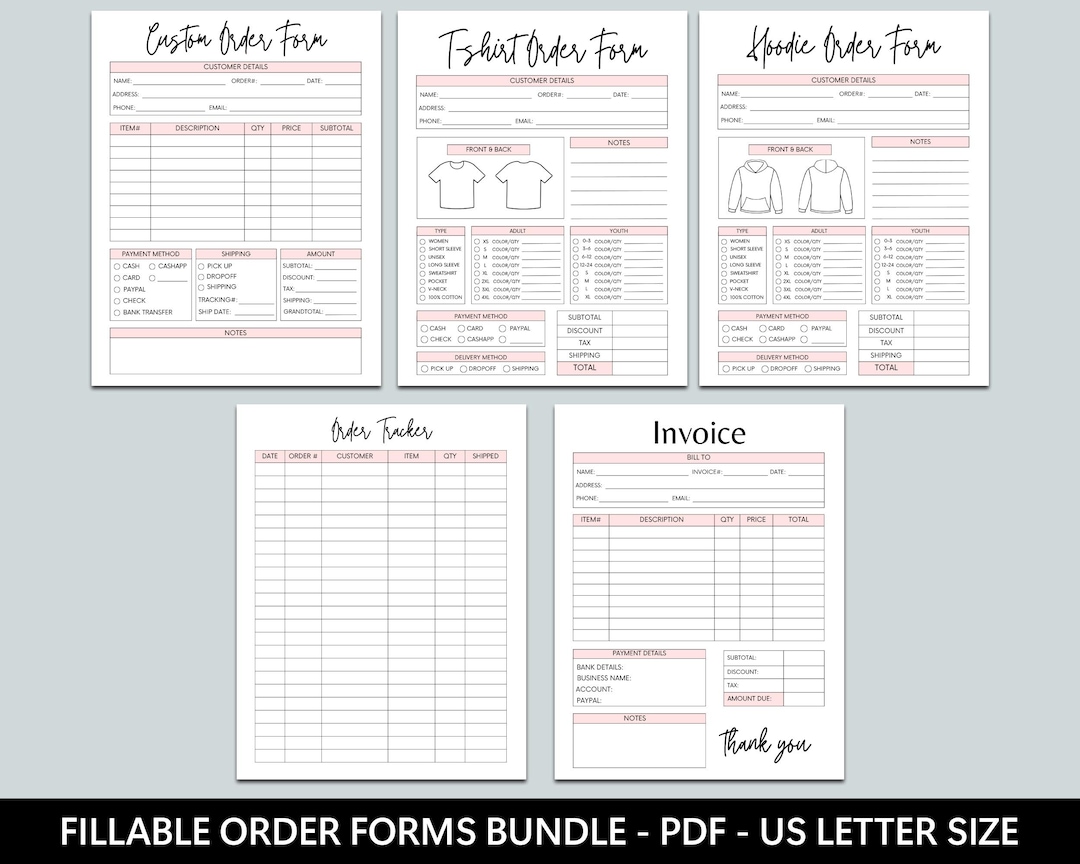 Fillable Small Business Forms Bundle, Printable Order Forms, Invoice ...