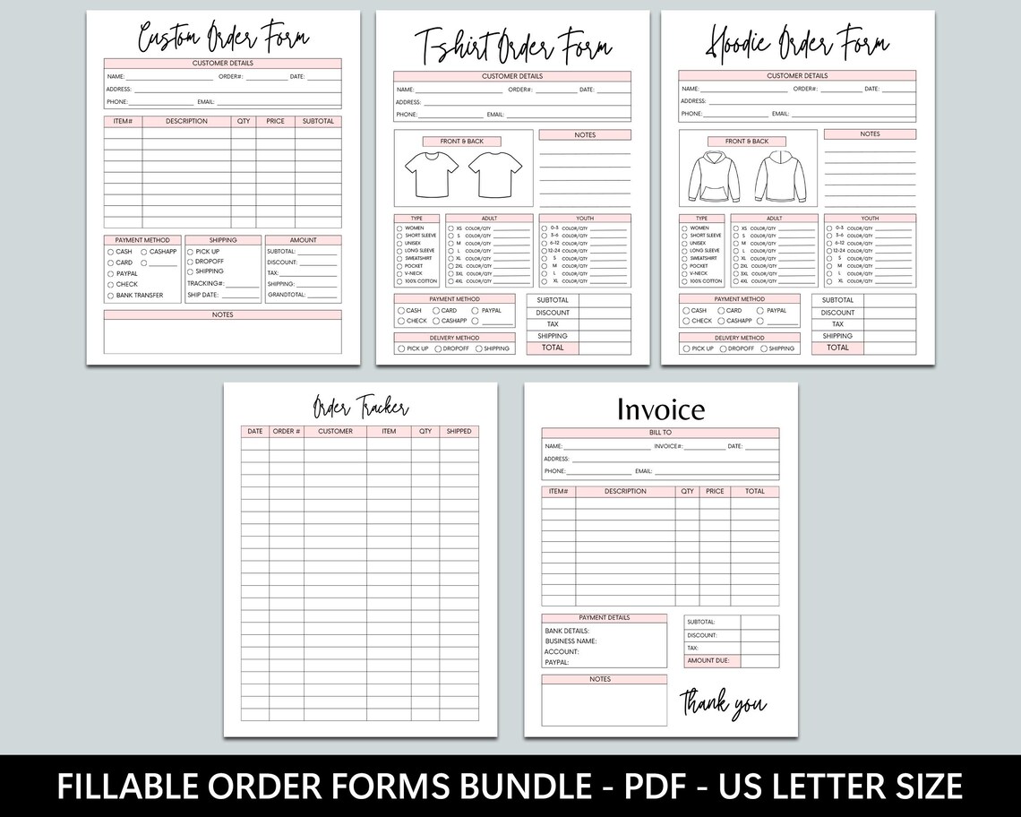 Fillable Small Business Forms Bundle, Printable Order Forms, Invoice ...